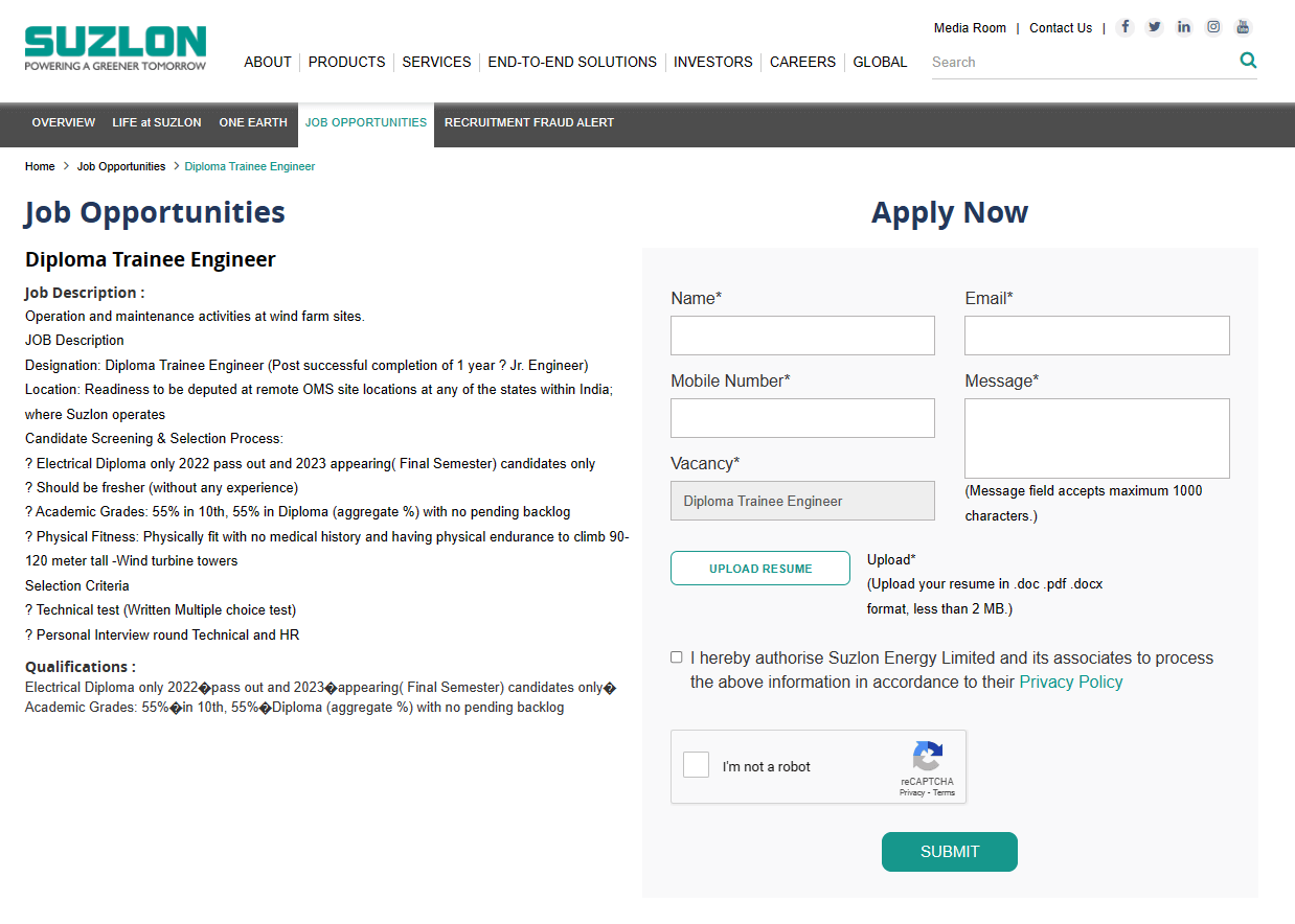 Suzlon: Diploma Engineer Trainee 2023, Eligibility, Job Description ... Suzlon: Diploma Engineer Trainee 2023, Eligibility, Job Description ...